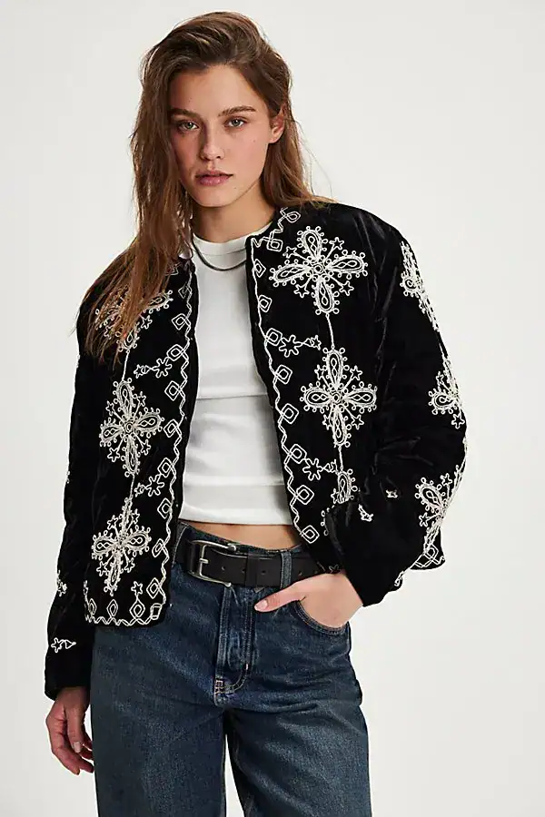 Free People Mia Embroidered Jacket In Black Combo - 72% Off | Editorialist